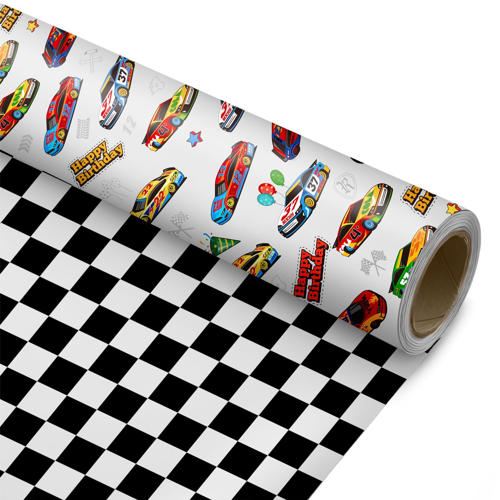 ZINTBIAL Race Car Reversible SSF20 Wrapping Paper Roll - with Black ...