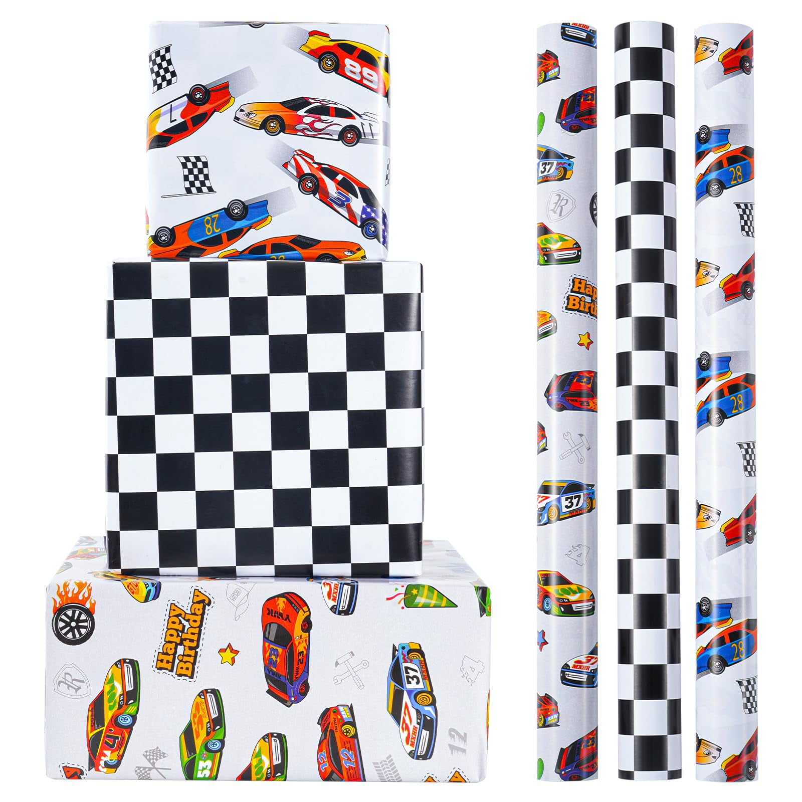 ZINTBIAL Race Car Wrapping AIF9 Paper Rolls - Birthday Wrapping Paper ...