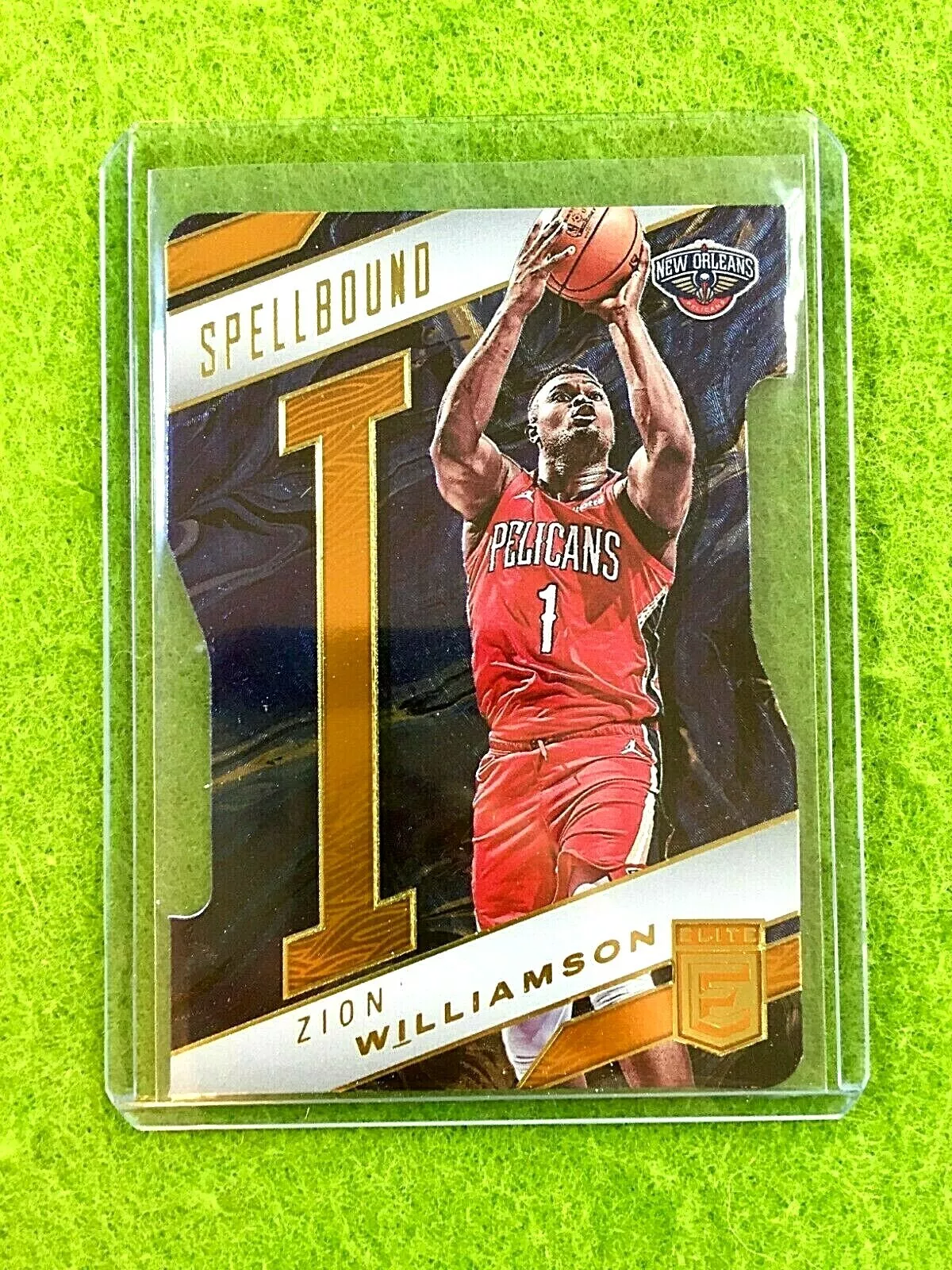 ZION WILLIAMSON ORANGE DIE CUT SPELLBOUND "I" CARD JERSEY #1 PELICANS ...
