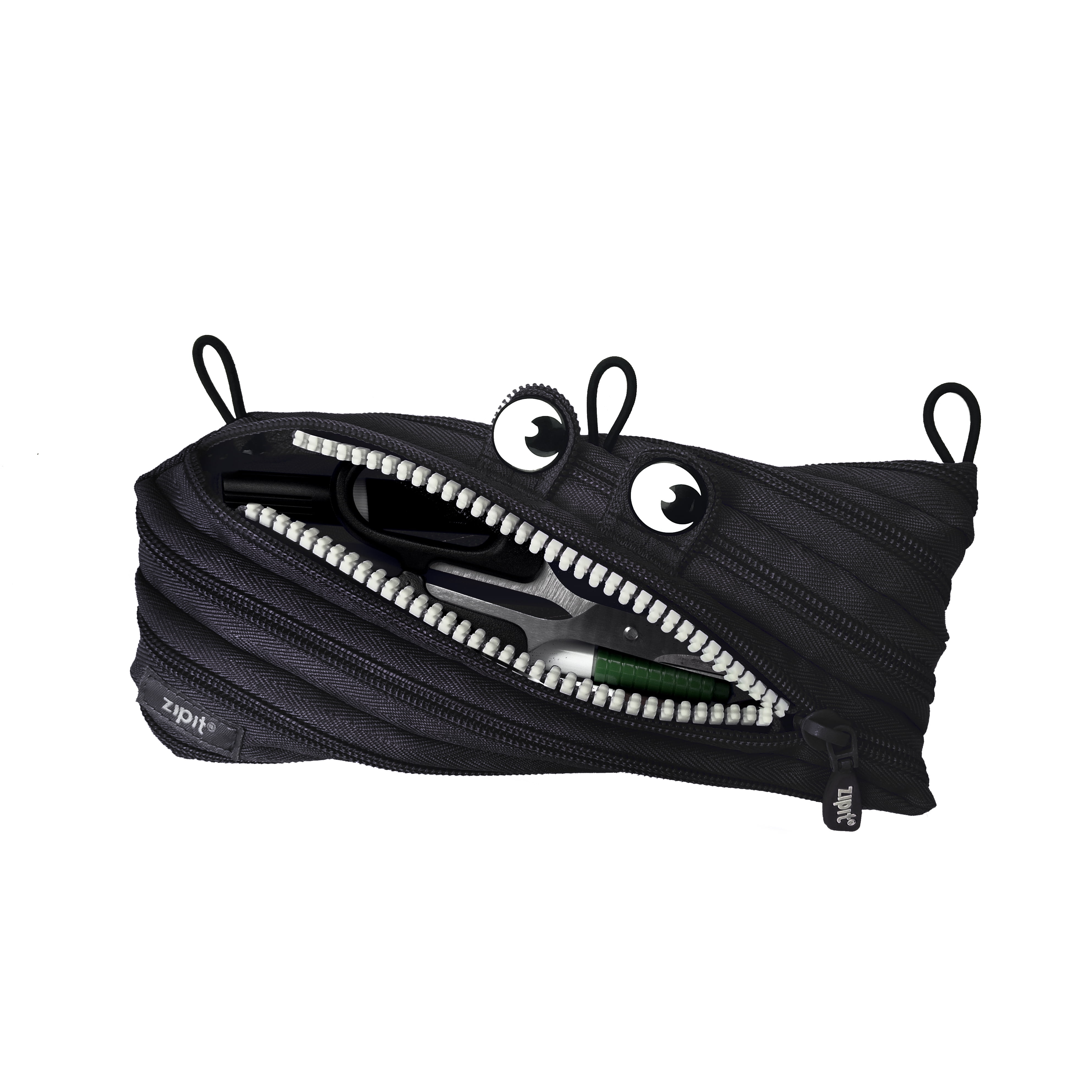 ZIPIT Monster Pencil Case for Kids, Soft Pouch for Boys & Girls, Made of One Long Zipper (Black ...