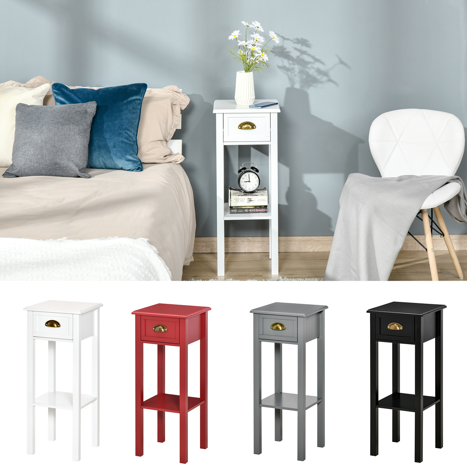 ZIPOE 2-Tier Slim Side Table – with Drawer and Open Shelf, Narrow ...