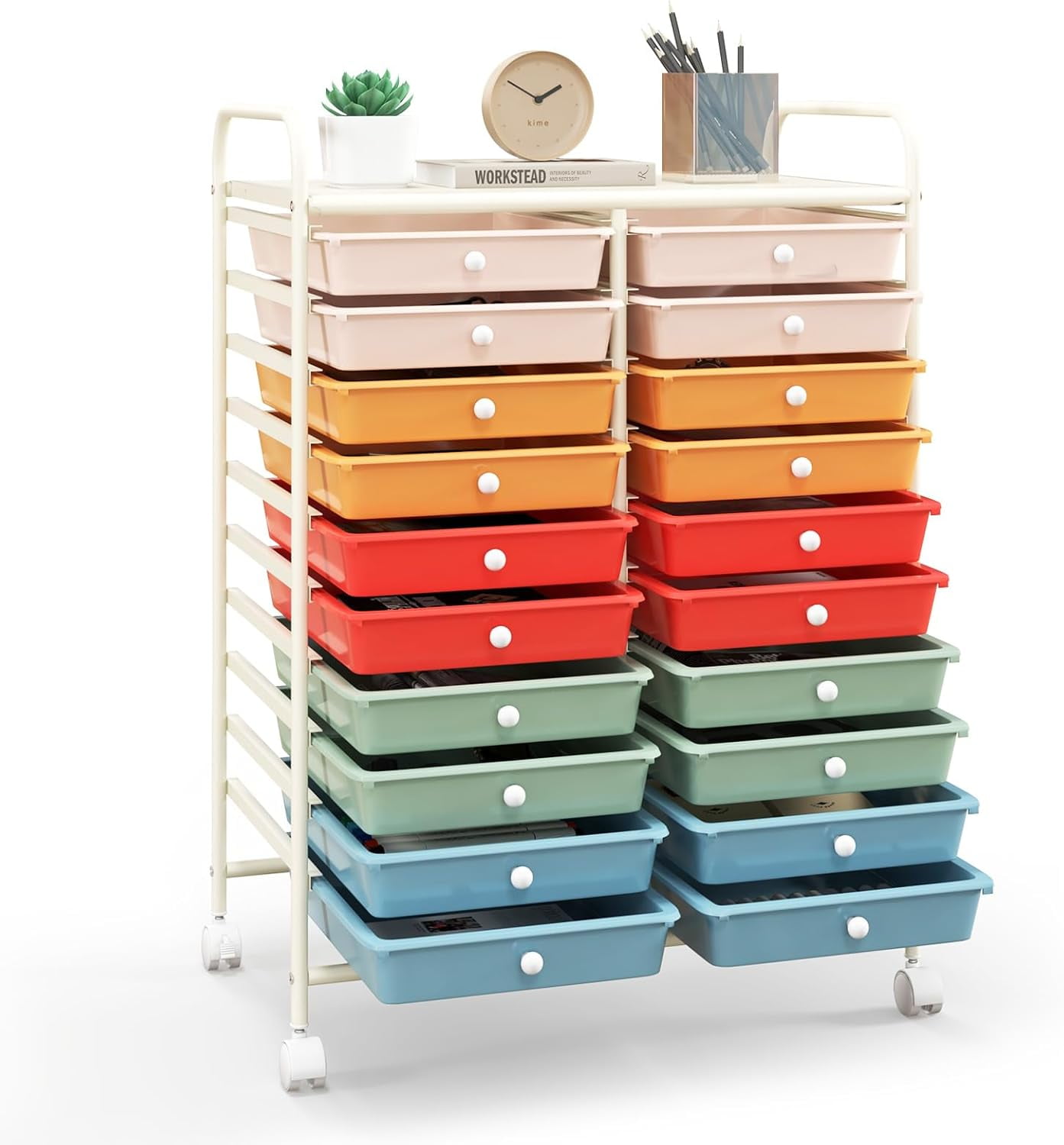 ZIPOE 20-Drawer Organizer Cart Tools, Mobile Utility Storage Cart with ...