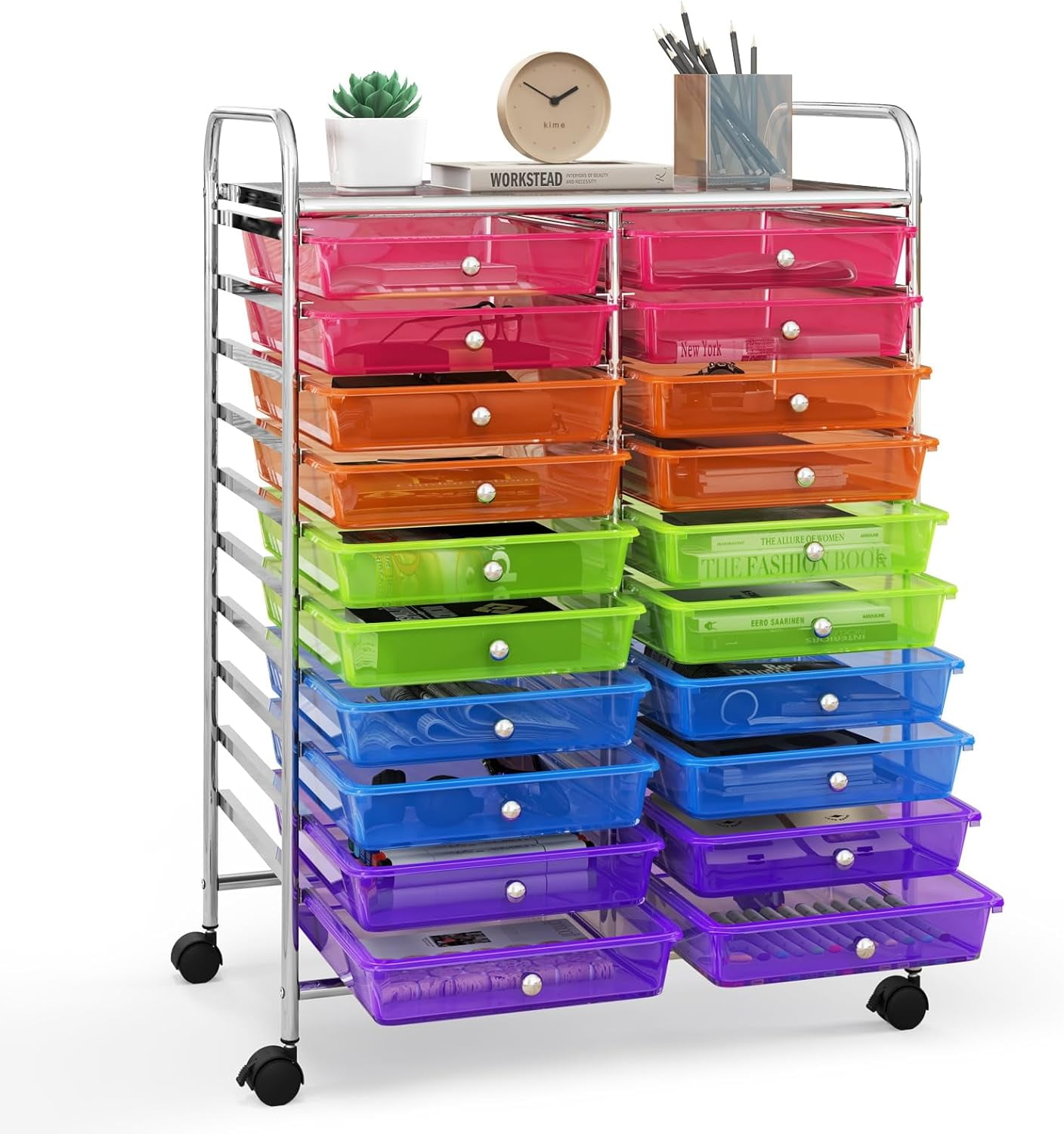 ZIPOE 20-Drawer Organizer Cart Tools, Mobile Utility Storage Cart with ...