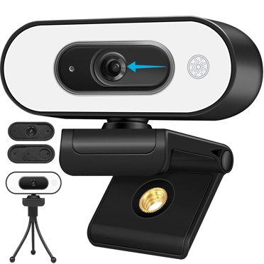 onn. Webcam with Ring Light w/3 LED Levels, Autofocus, Built-in ...