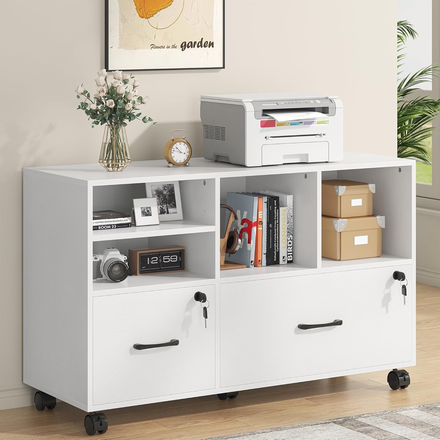 ZIRAV 2 Drawer Wood Mobile Large Lateral File Cabinet with Lock ...