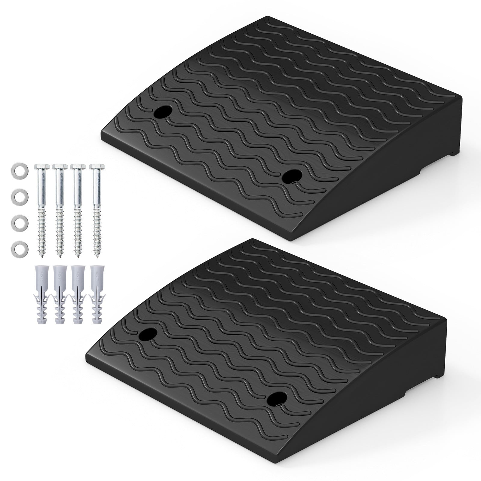 ZIRAV 2 PCs Rubber Curb Ramps for Driveway, 4.5" Threshold Ramp Set ...