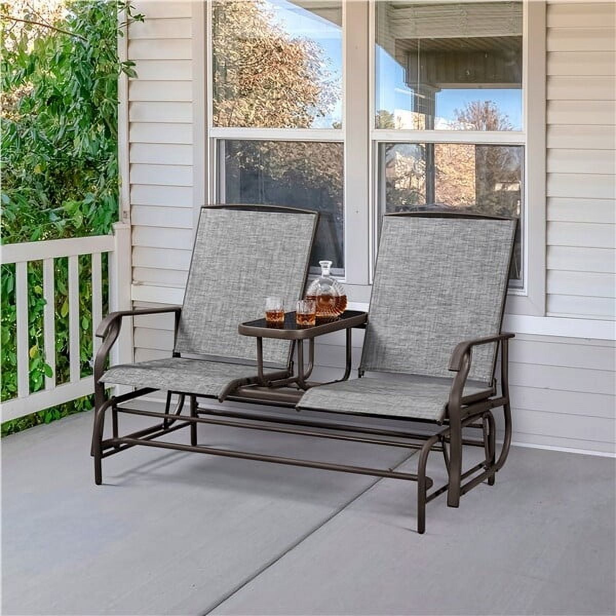 ZIRAV 2 Person Patio Glider Bench with Center Table, Outdoor Mesh ...