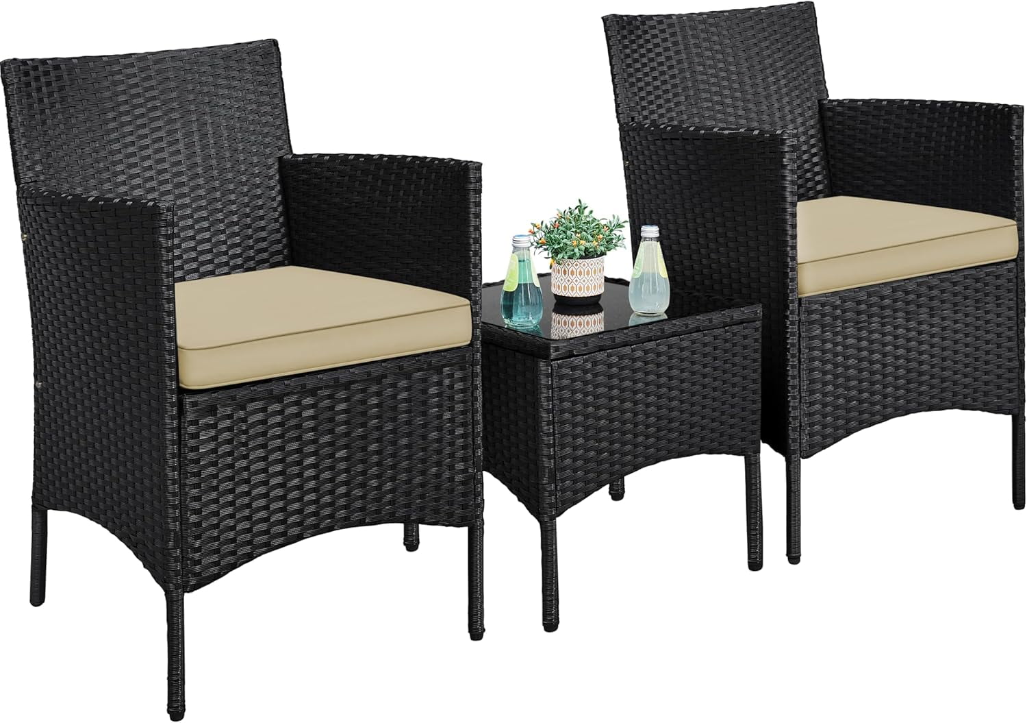 ZIRAV 3 Pieces Patio Porch Furniture Set, Outdoor PE Rattan Wicker ...