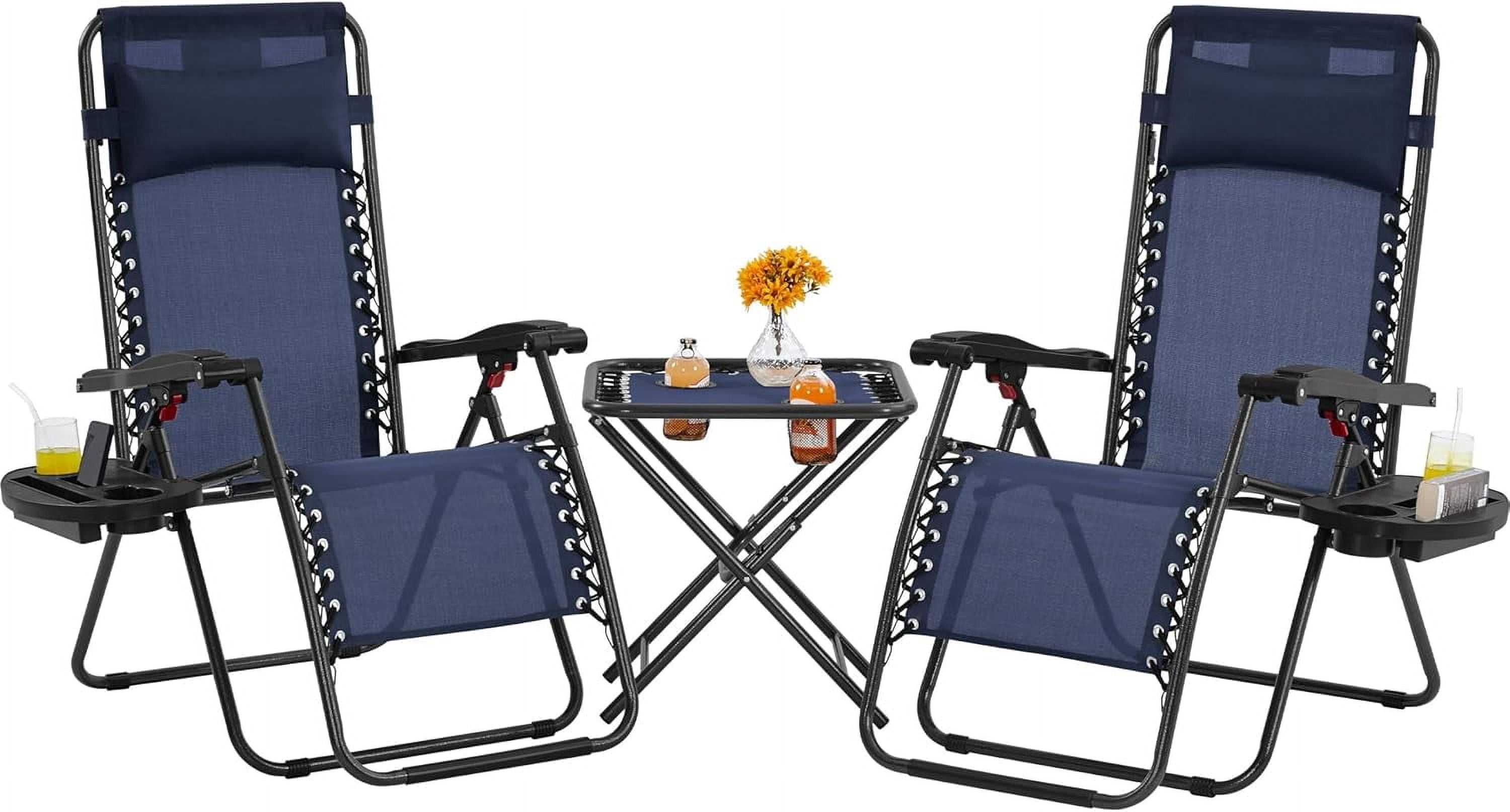 ZIRAV 3PCS Zero Gravity Recliner Portable Outdoor Reclining Chair Set ...