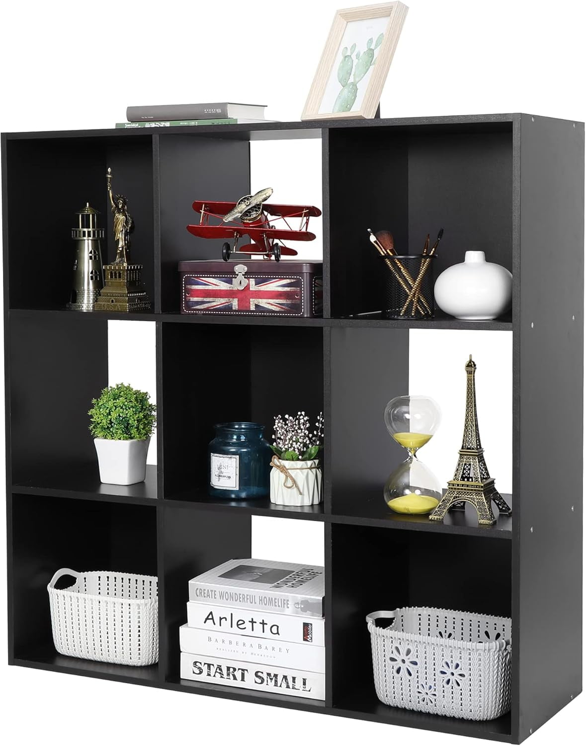 ZIRAV 9 Cube Open Shelf Bookcase 3 Tier Bookshelf Wood Cabinet Storage ...