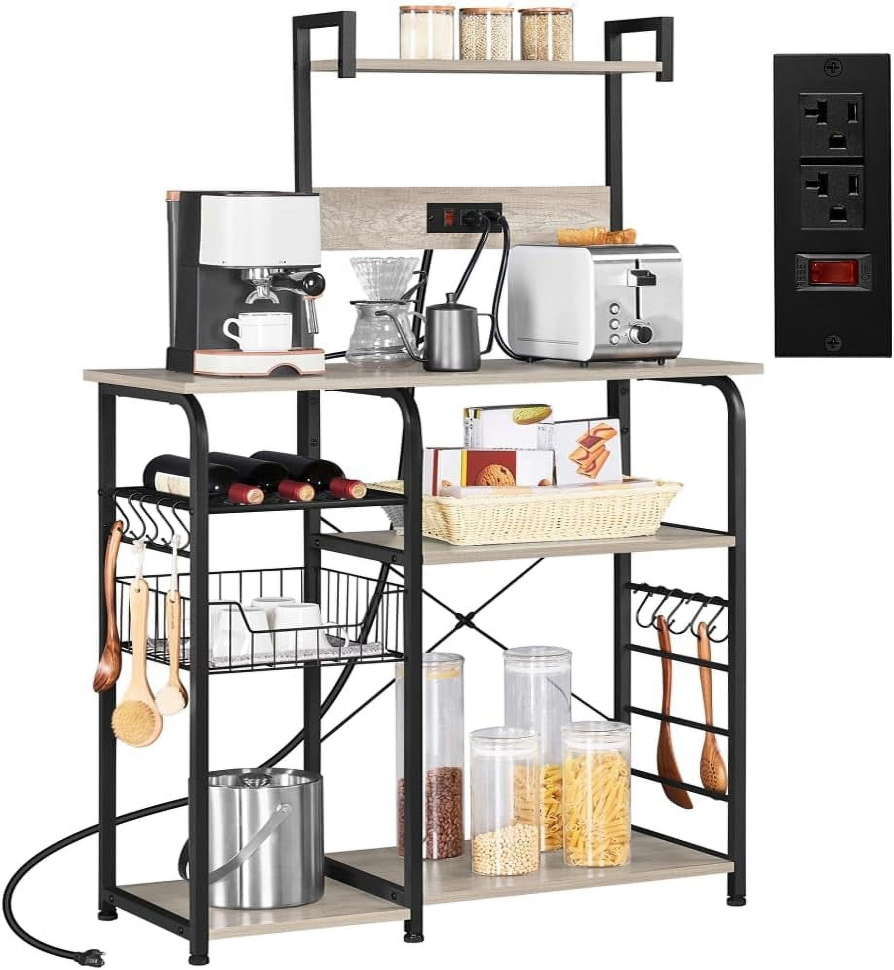 ZIRAV Bakers Rack with Power Outlet, 4-Tier Microwave Stand Cart Coffee ...