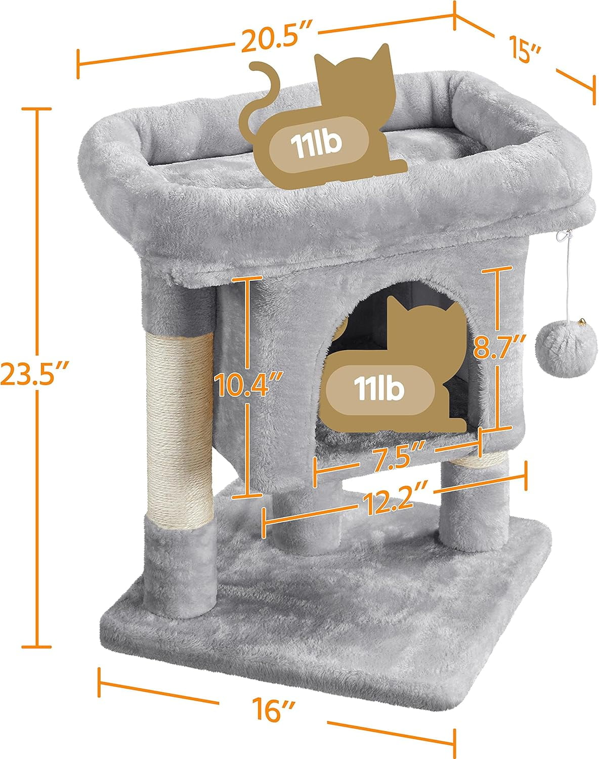 ZIRAV Cat Scratching Posts with Bed, 23.5 Inches Cat Kitten Scratcher ...