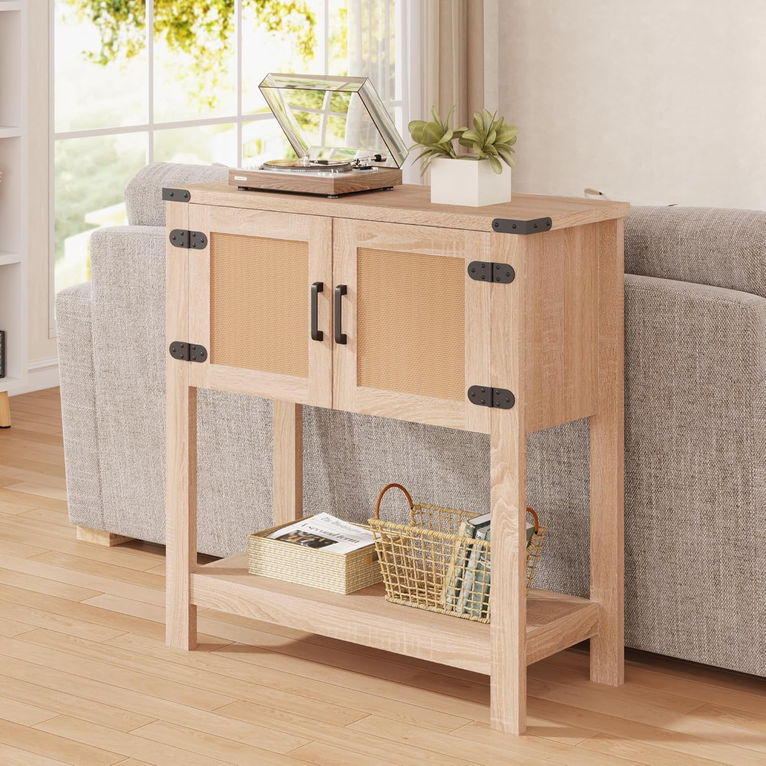 ZIRAV Console Table with Rattan Doors, Farmhouse Entryway Table with ...