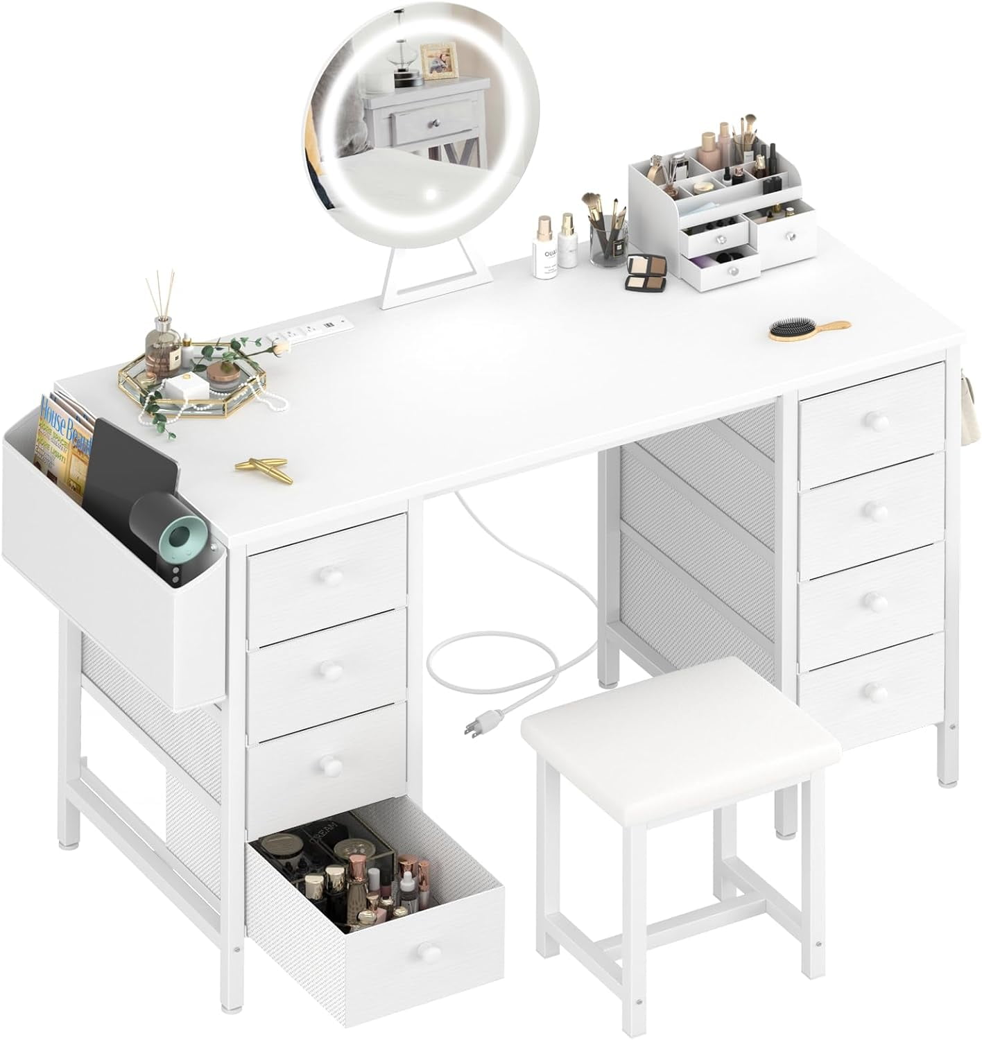 ZIRAV Large Vanity Desk with Mirror and Light- Makeup Vanity Set Table ...