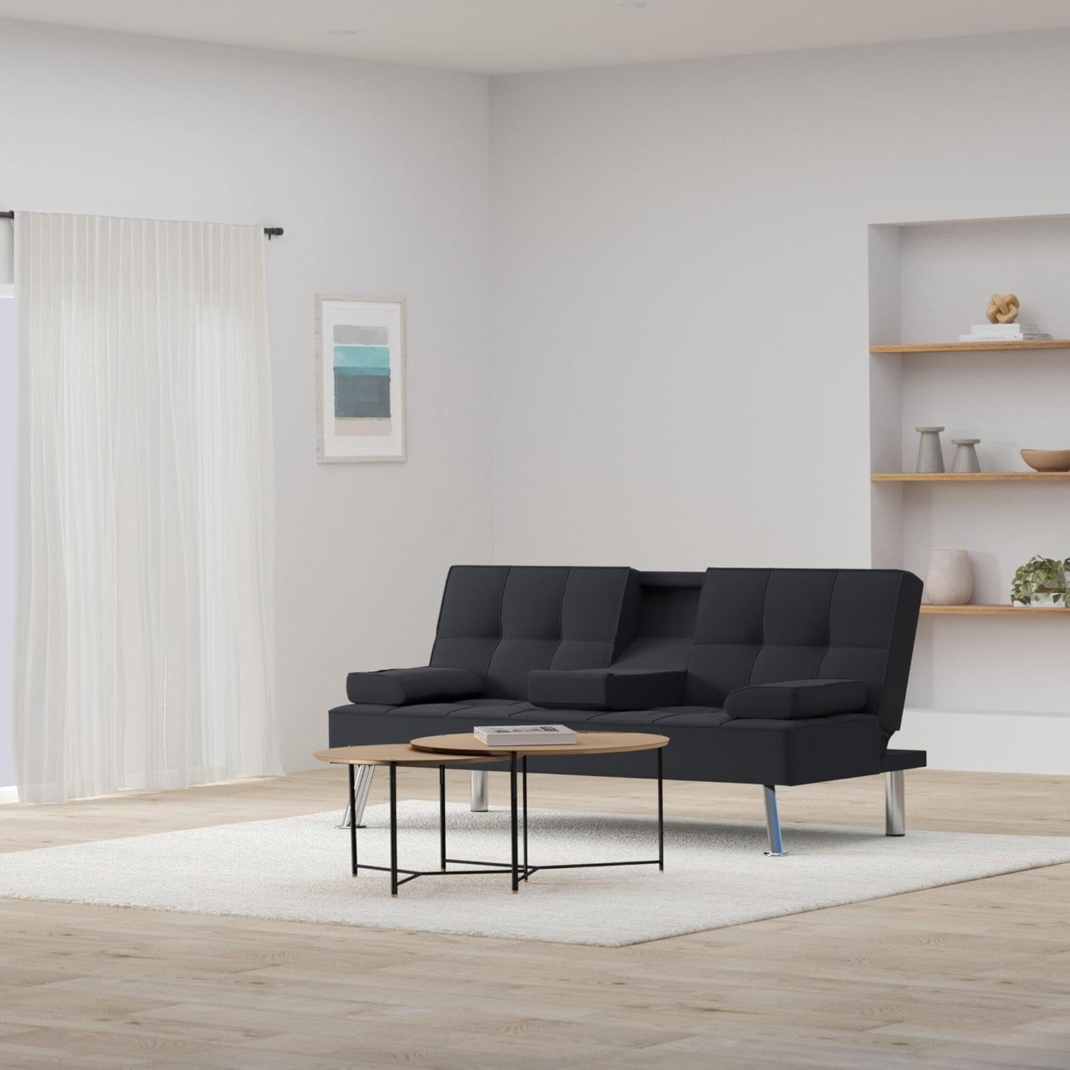 ZIRAV Linen Modern Folding Futon, Reclining Sofa Bed for Apartment ...