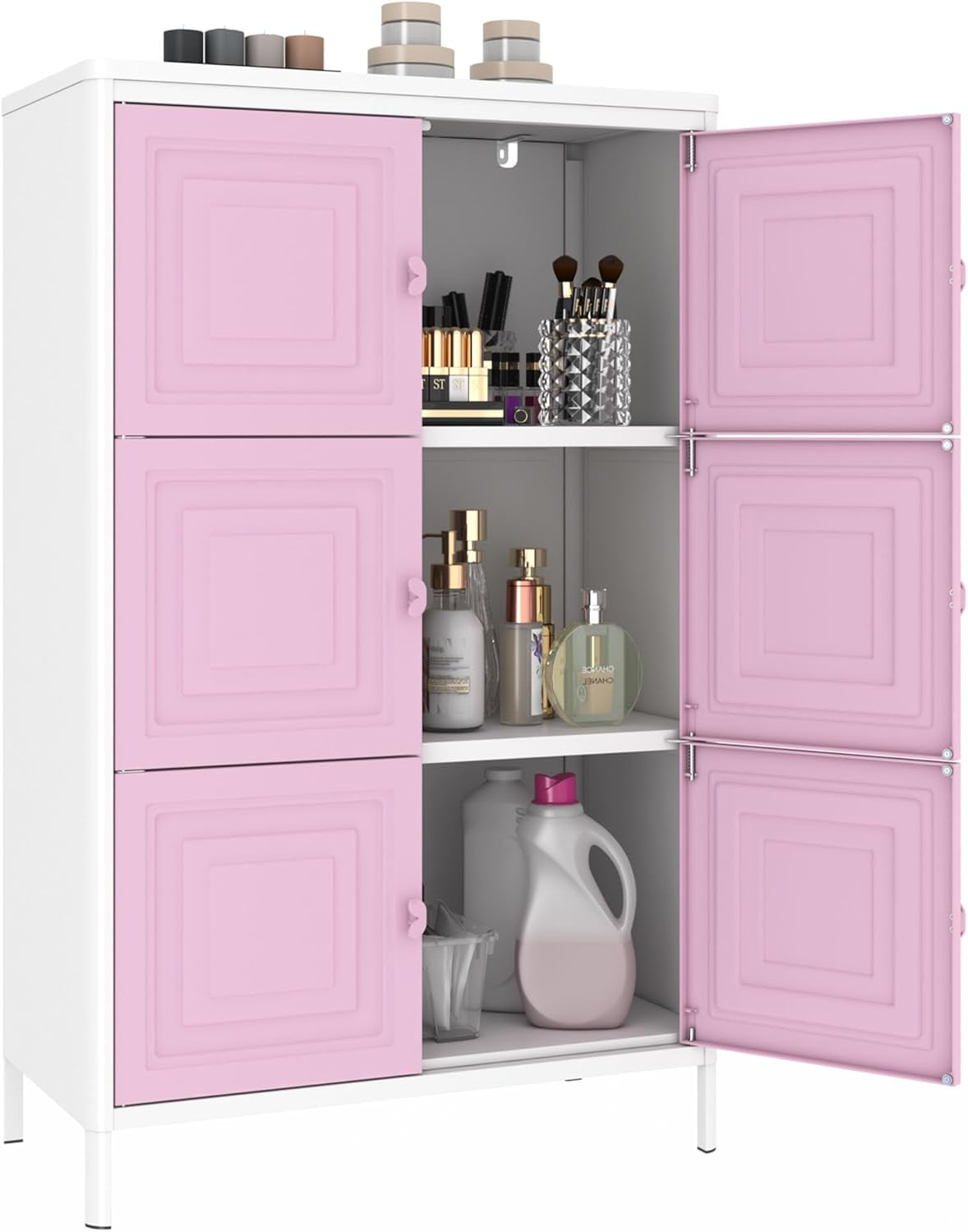 ZIRAV Metal Storage Cabinet with Wooden top and Rounded Corner Design ...