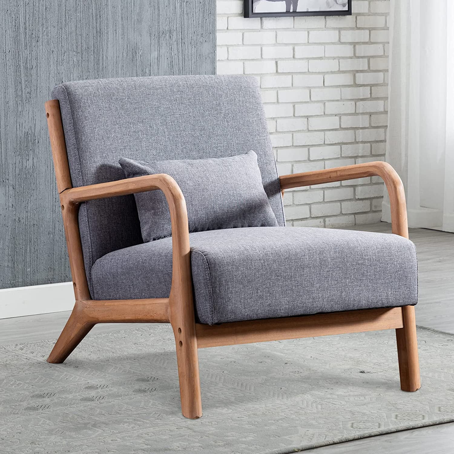 ZIRAV Modern Accent Chair with Wood Frame, Upholstered Living Room Chairs with Waist Cushion ...