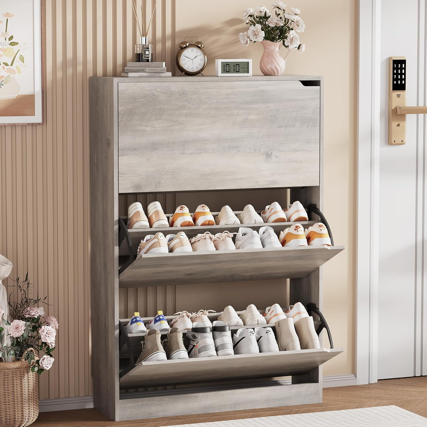 ZIRAV Shoe Storage Cabinet, Wood Shoe Organizer for Entryway with 3 ...