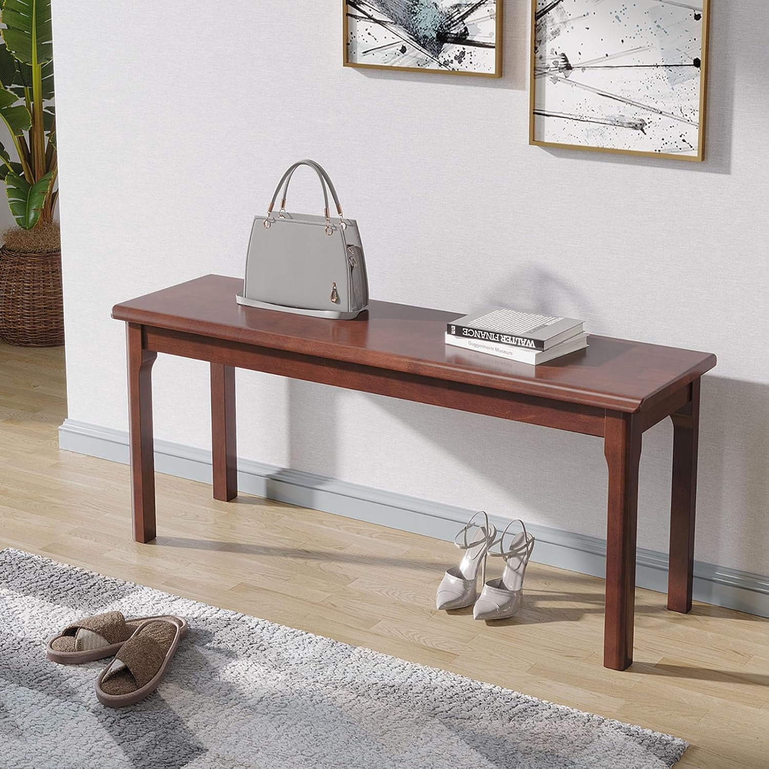 ZIRAV Solid Oak Wood Bench Entryway Bench Midcentury End of Bed Bench ...