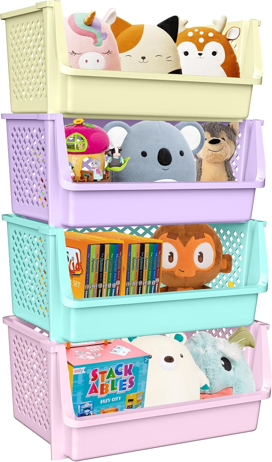 ZIRAV Stackable Storage Bins Open Front, 4 Pack Stackable Storage Bins ...