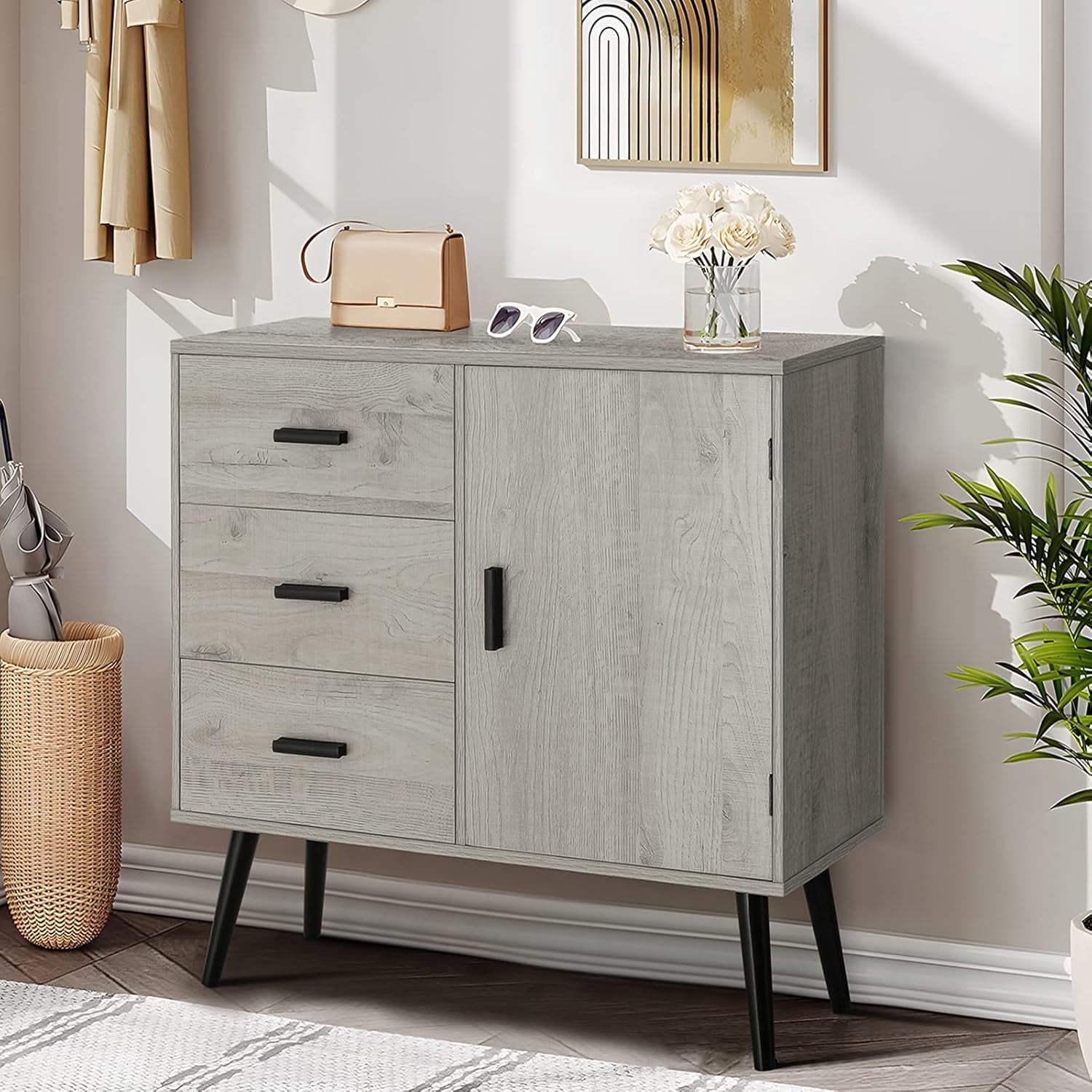 ZIRAV Storage Cabinet with 3 Drawers & Adjustable Shelf, Sideboard ...