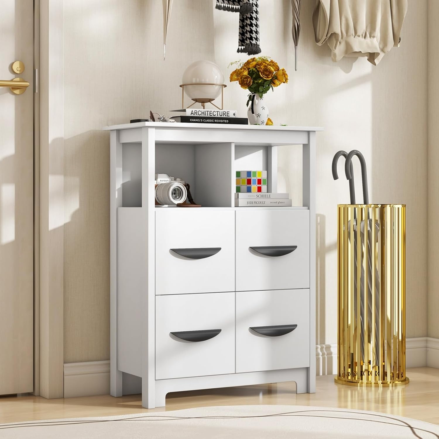 ZIRAV Storage Cabinet with Large Drawers, Open Storage Compartments ...
