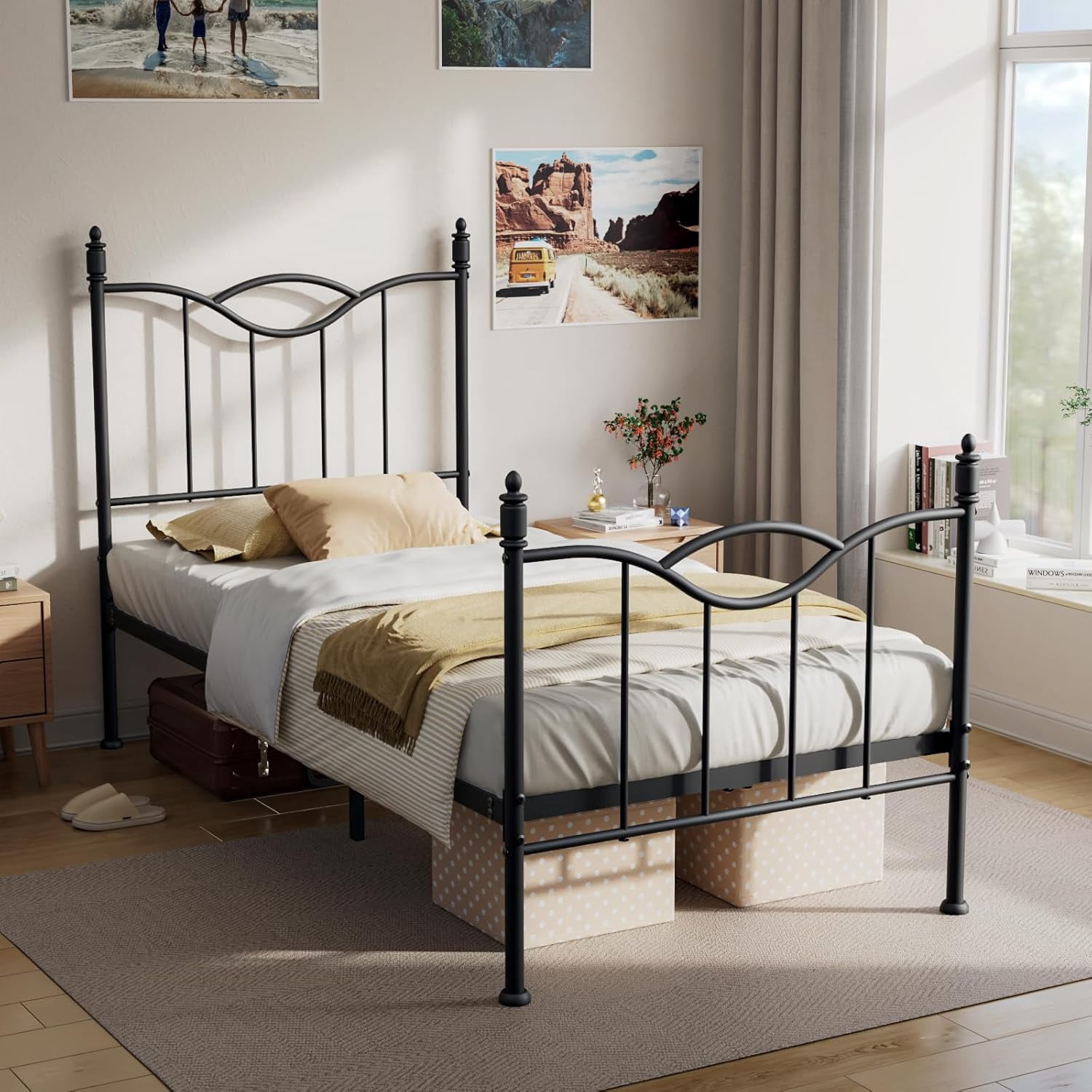ZIRAV Twin Size Bed Frame with Headboard,Metal Platform Bed Frame ...