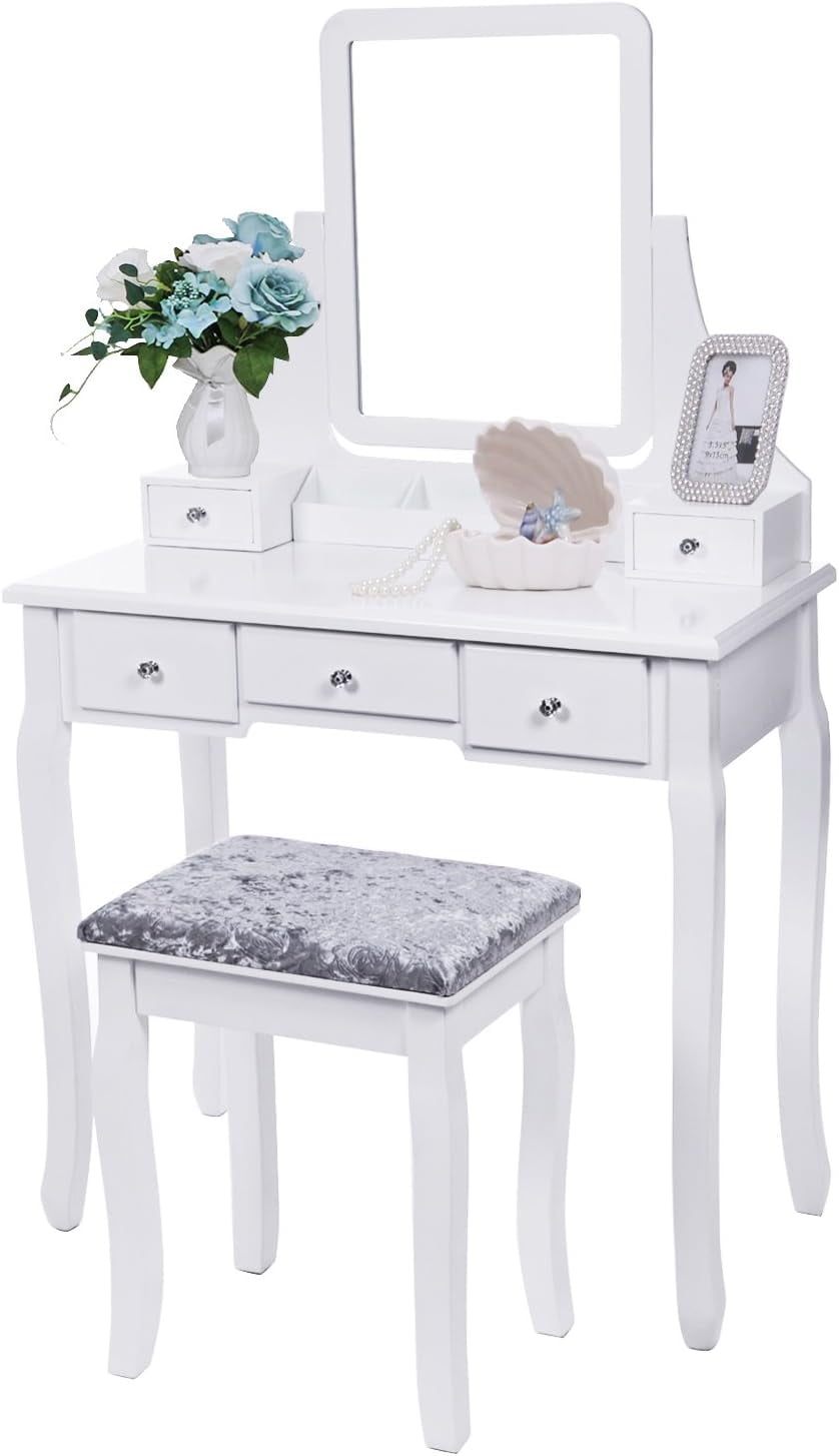 ZIRAV Vanity Table Set with Mirror & Cushioned Stool Dressing Table ...
