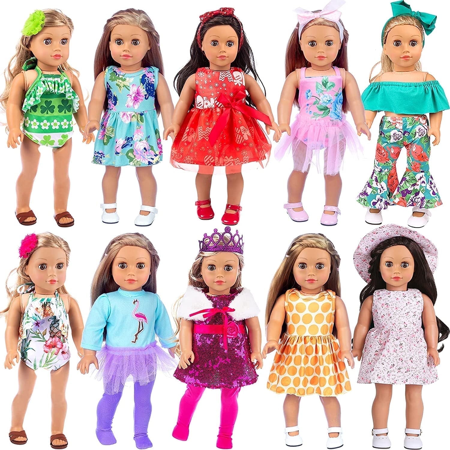 ZITA ELEMENT 24 Pcs Girl Doll Clothes and Accessories for 18 Inch Dolls Including Dress, Hat ...