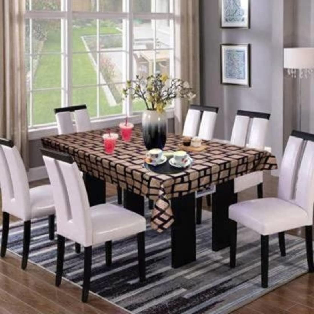 ZITIN Premium Dining Table Cover for 6 to 8 Seater Plastic Floral ...