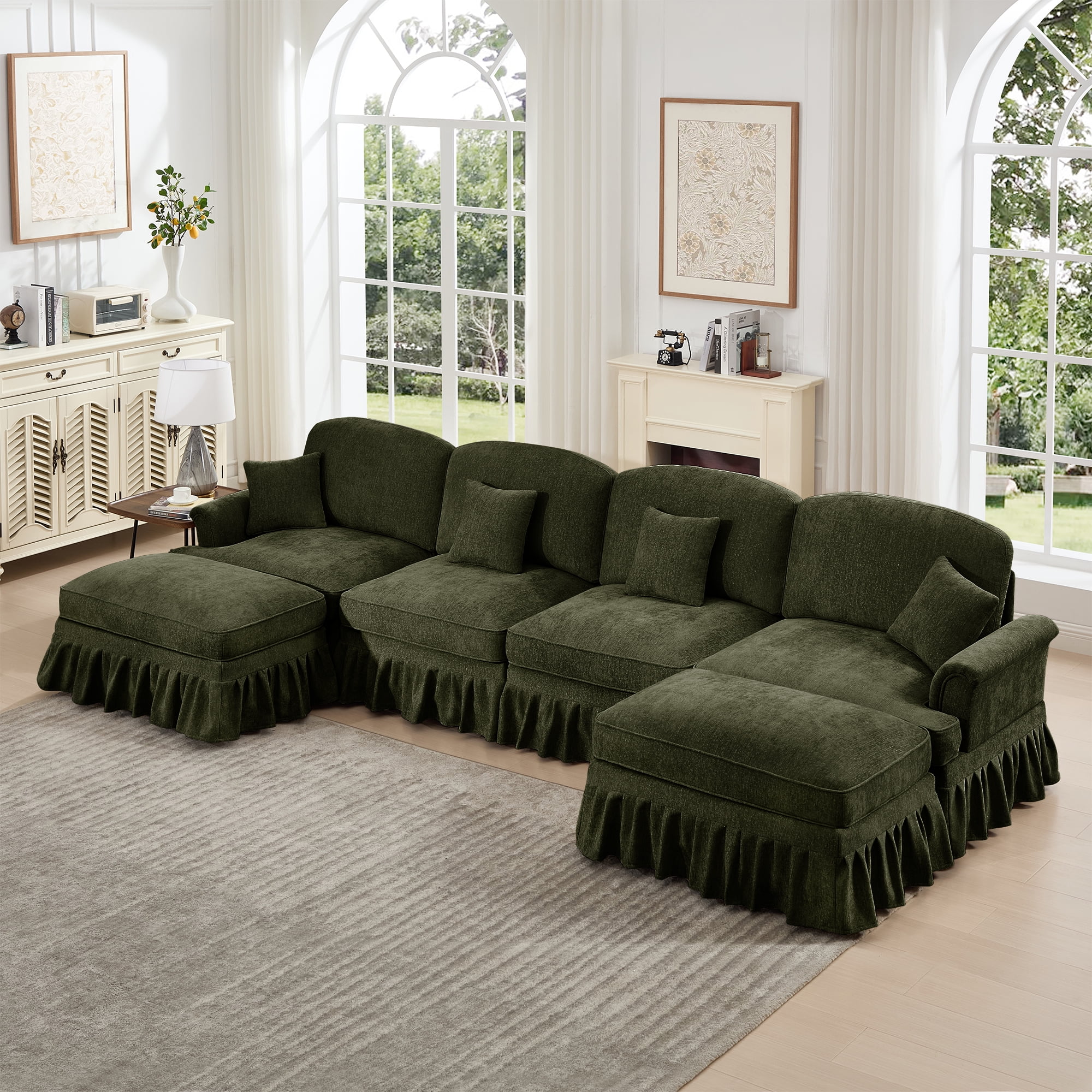 ZIVACATE 138" U Shaped Modular Sectional Sofa with Removable Ruffles ...