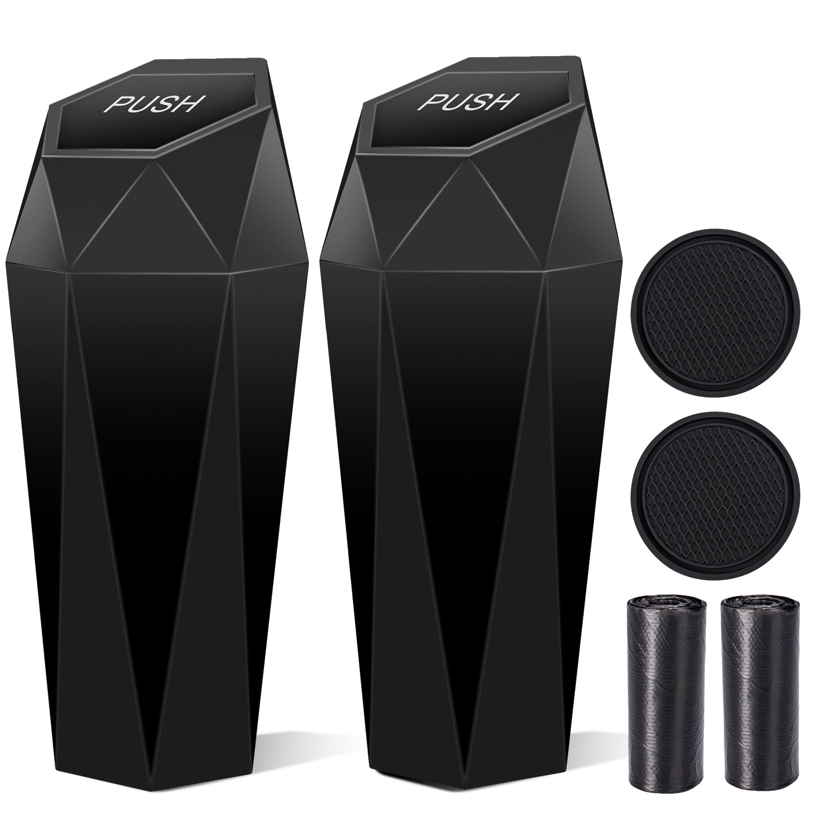 ZIVACATE 2PCS Mini Car Trash Can, Compact Garbage Bin with Lid, 60 Bags ...