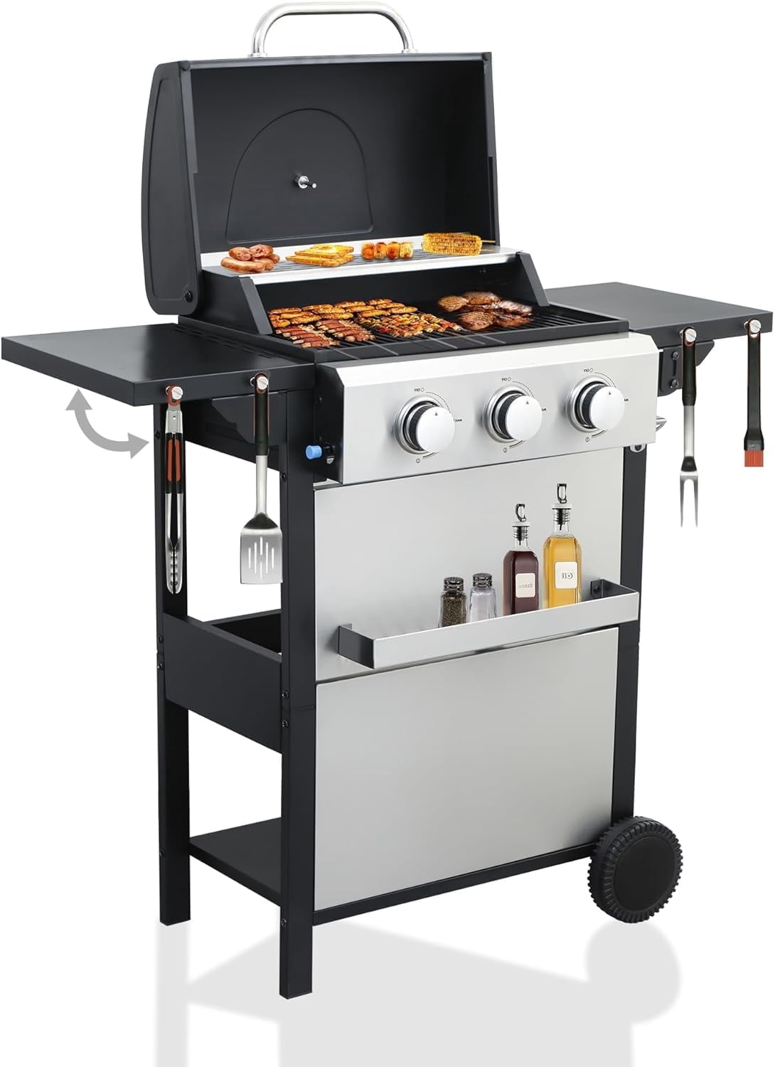 ZIVACATE 3 Burner Propane Gas BBQ Grill with Enameled Cast Iron Grates ...