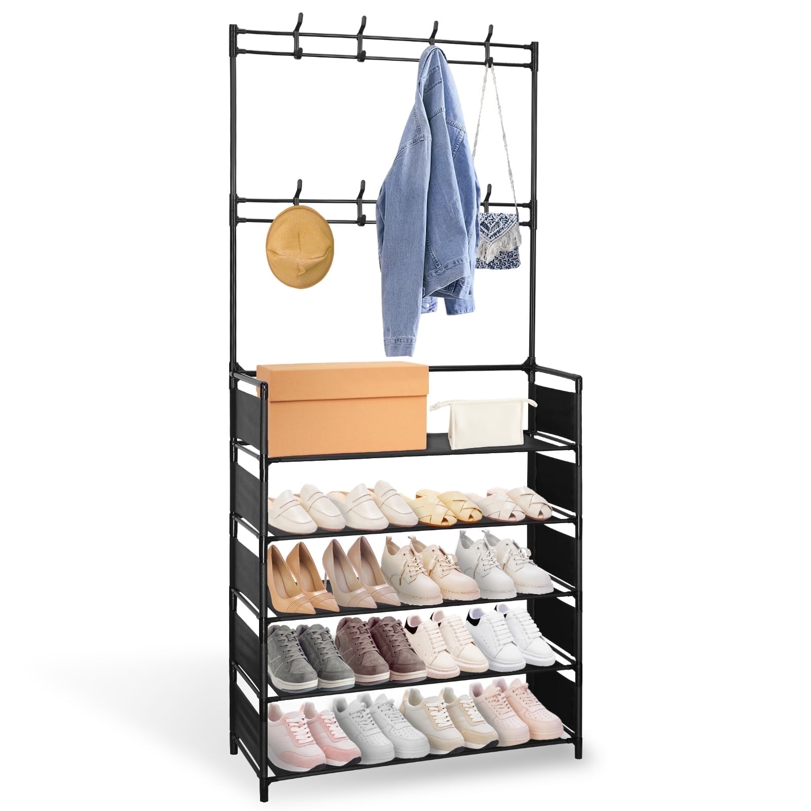 ZIVACATE 5-Tier Coat and Shoe Rack, Entryway Coat Rack with 8 Hooks ...