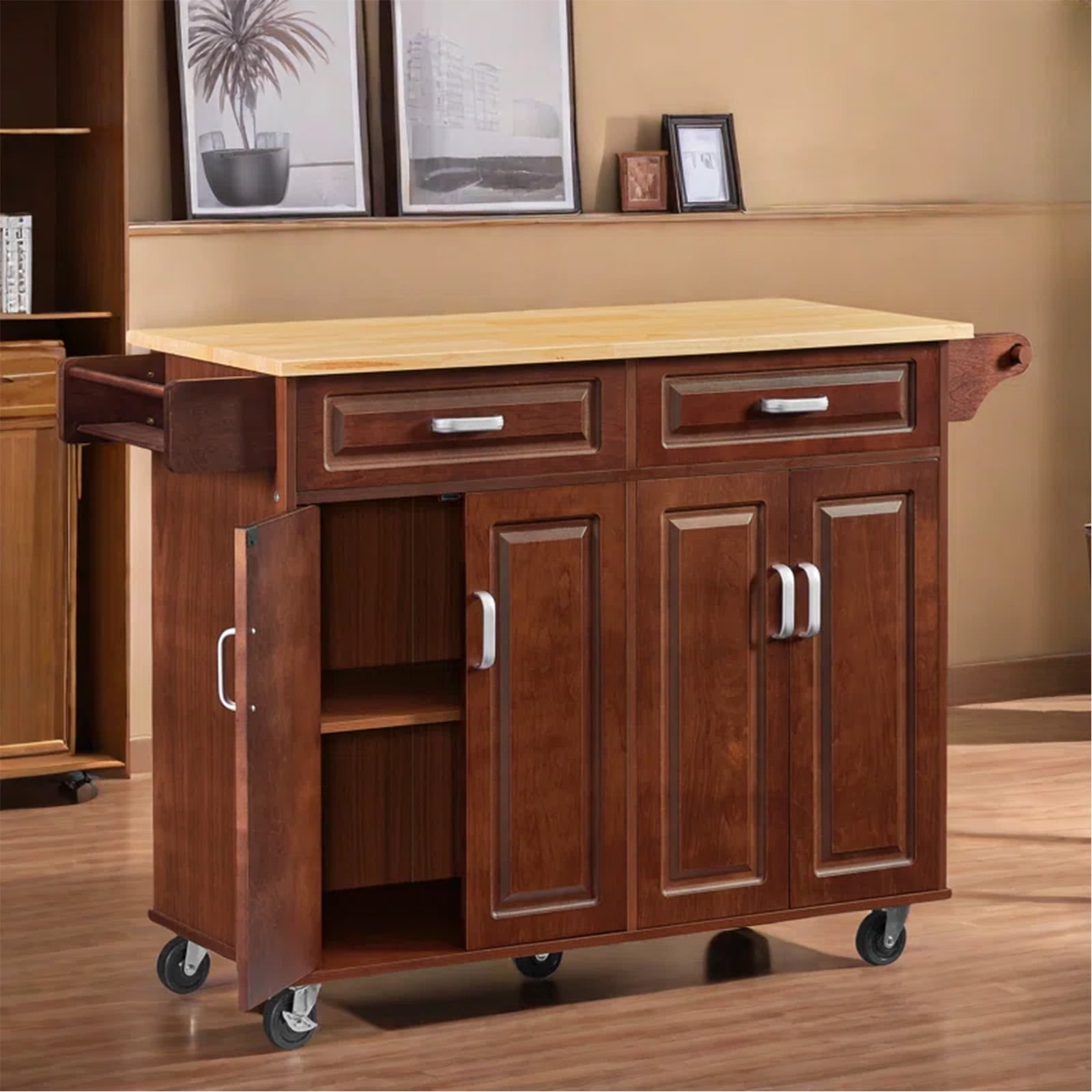 ZIVACATE 54“ Large Kitchen Island with Storage, Kitchen Cart on Wheels ...