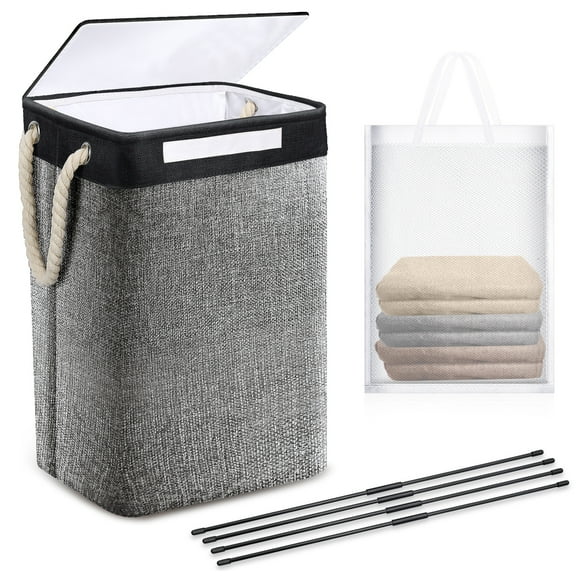100L Basket With Lid, Clothes Hampers With Bamboo Handles And A ...