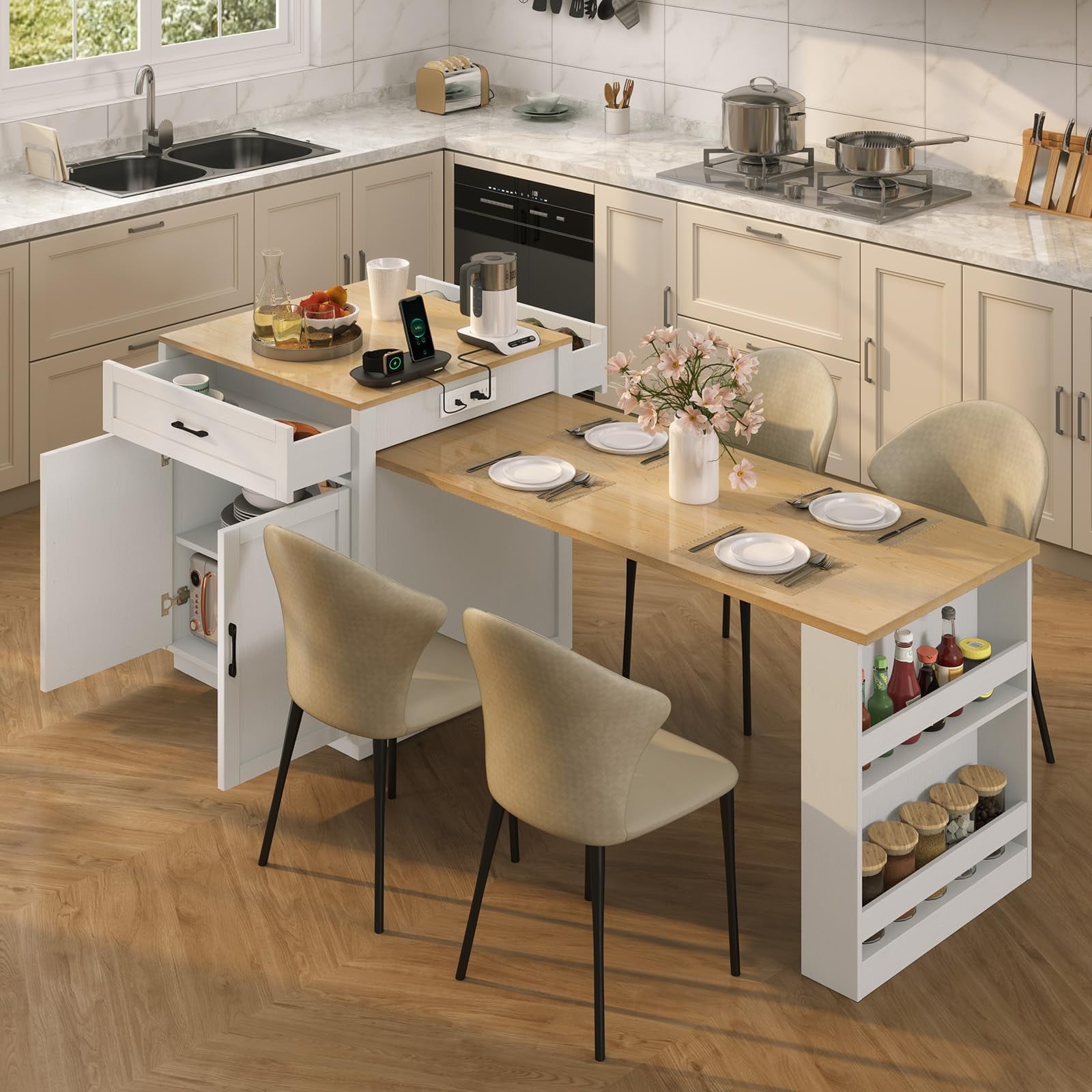 ZIVACATE 82.7"L Expandable Retractable Kitchen Island for 4-6 Person ...