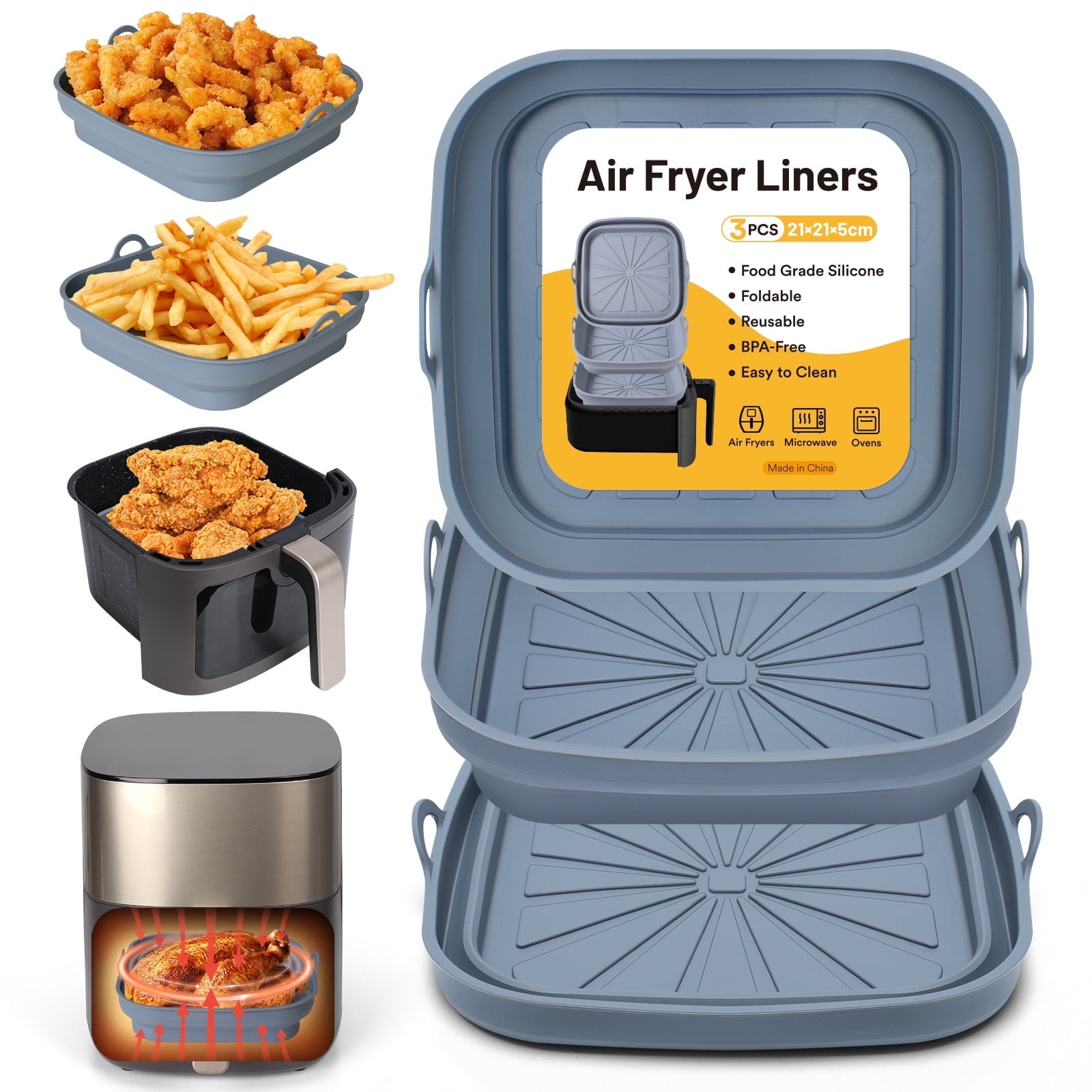ZIVACATE Air Fryer Liners Inserts 3 Pack Silicone Air Fryer Basket ...