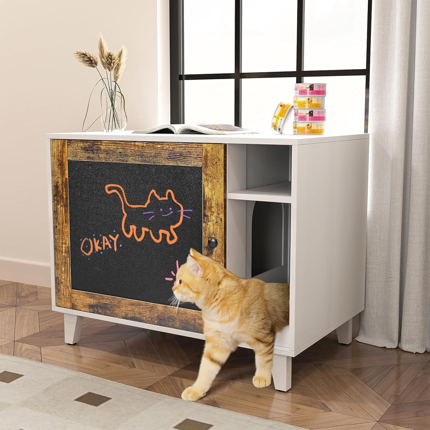 ZIVACATE Cat Litter Box Furniture Hidden,Cat Box Enclosure with Scratch ...
