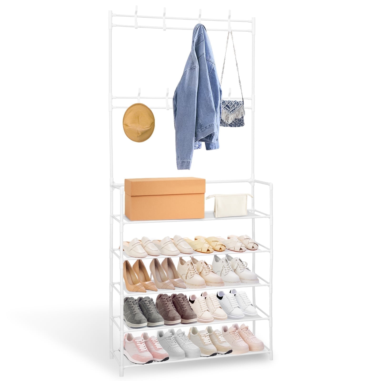 ZIVACATE Coat Rack, 5 Tier Coat and Shoe Rack Entryway Hall Tree, Coat ...