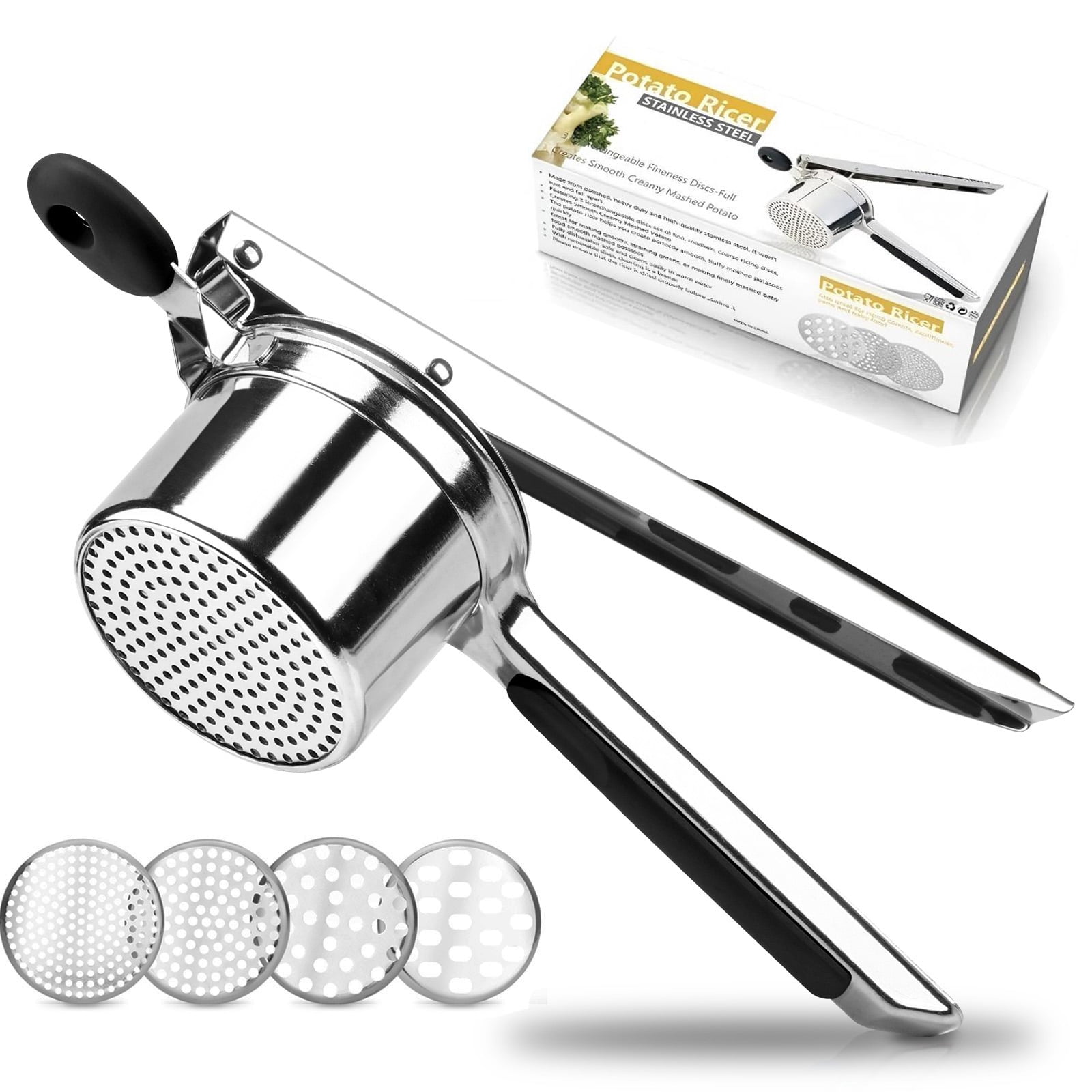 ZIVACATE Large 15oz Potato Ricer,Heavy Duty Stainless Steel with 4 ...