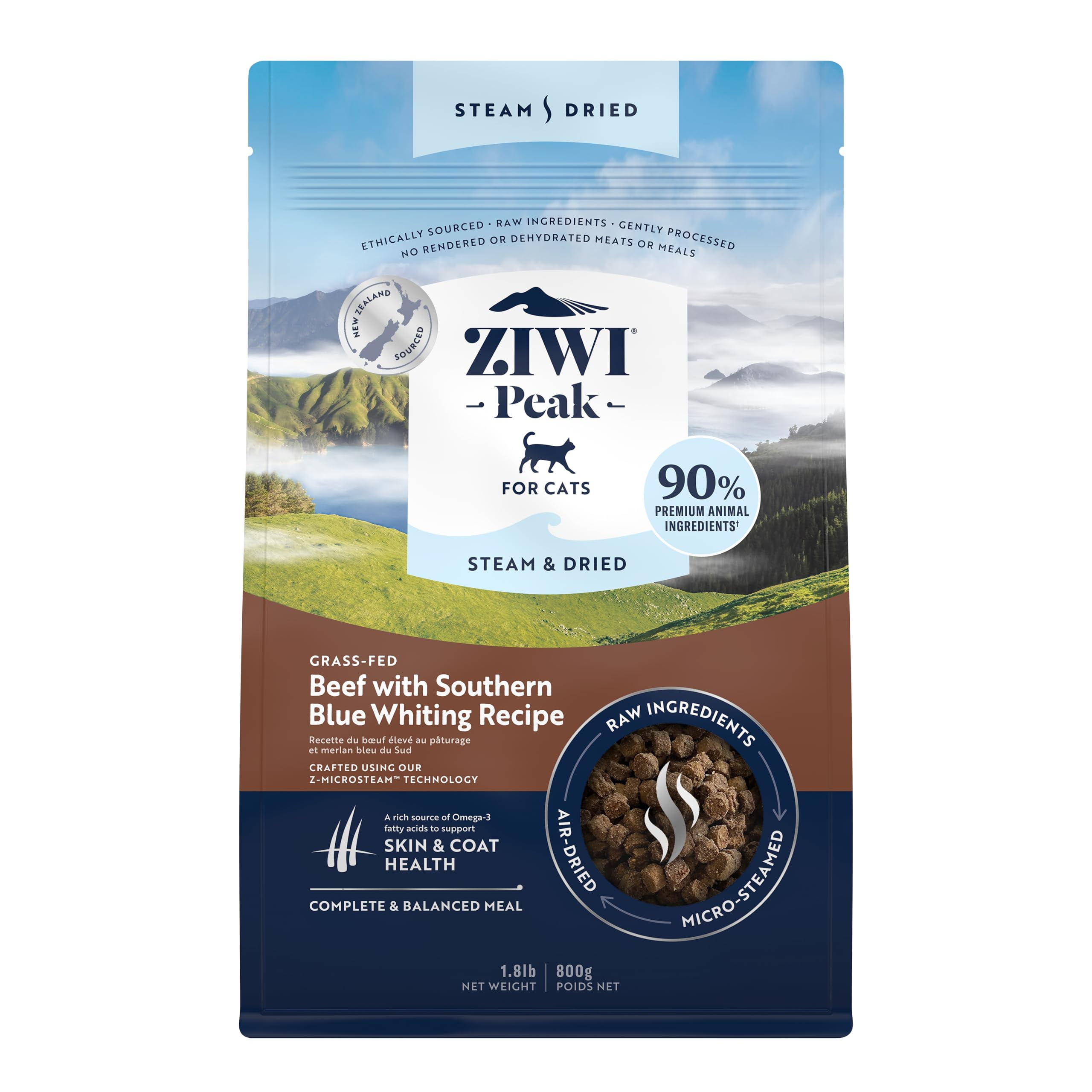 ZIWI Peak Steam & Dried Cat Food - Beef w/Southern Blue Whiting Fish - High Protein, Skin & Coat ...