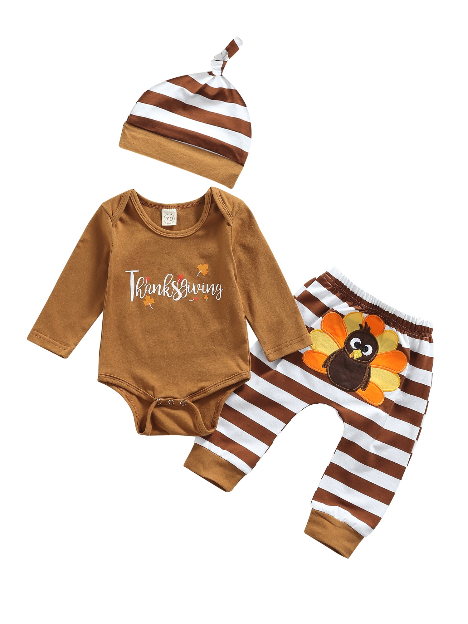 ZIYIXIN Newborn Baby Girls Boys Thanksgiving Day Outfits Long Sleeve Romper Bodysuit Turkey ...