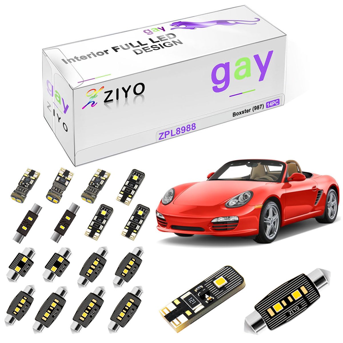 ZIYO LED Interior Light Kit Replacement for Porsche 987 Boxster Cayman 2005-2012 + License Plate ...