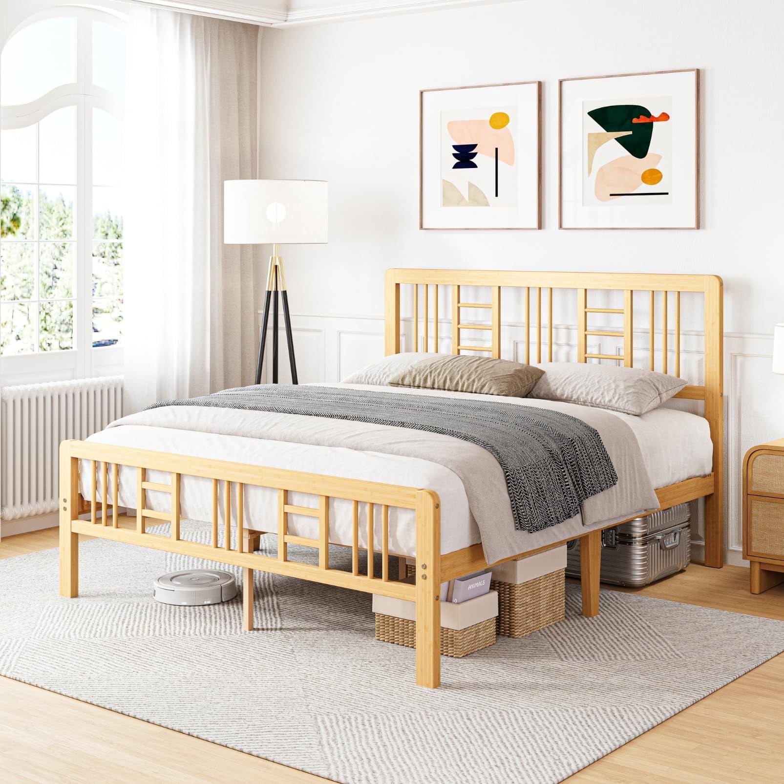 ZIYOO 12 inch Queen Size Bamboo Bed Frame with Headboard and Footboard ...