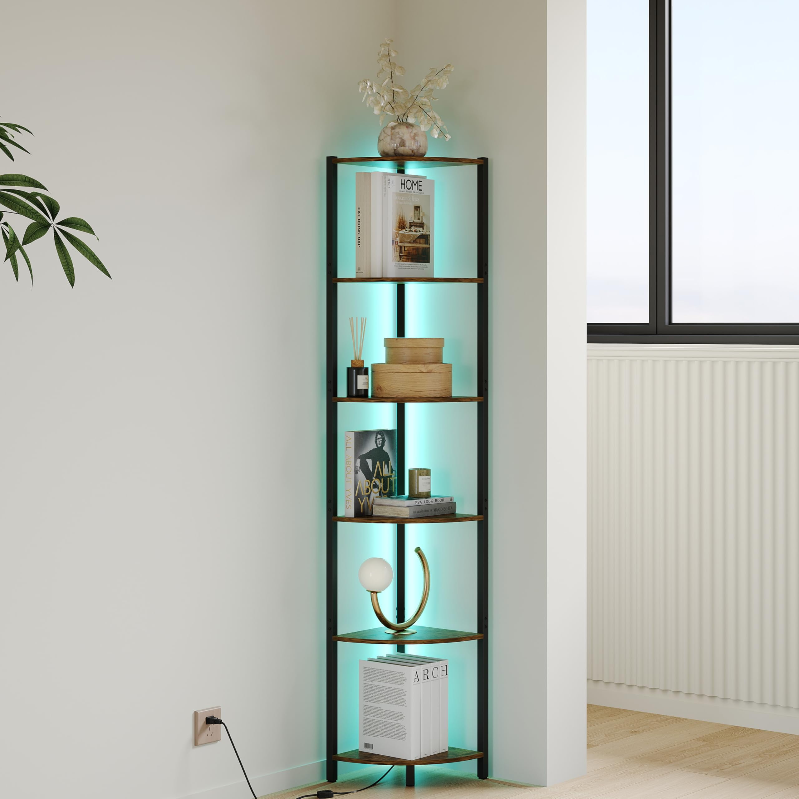 ZIYOO 6 Tier Corner Shelf with Light, 65.3" Tall LED Corner Shelves ...
