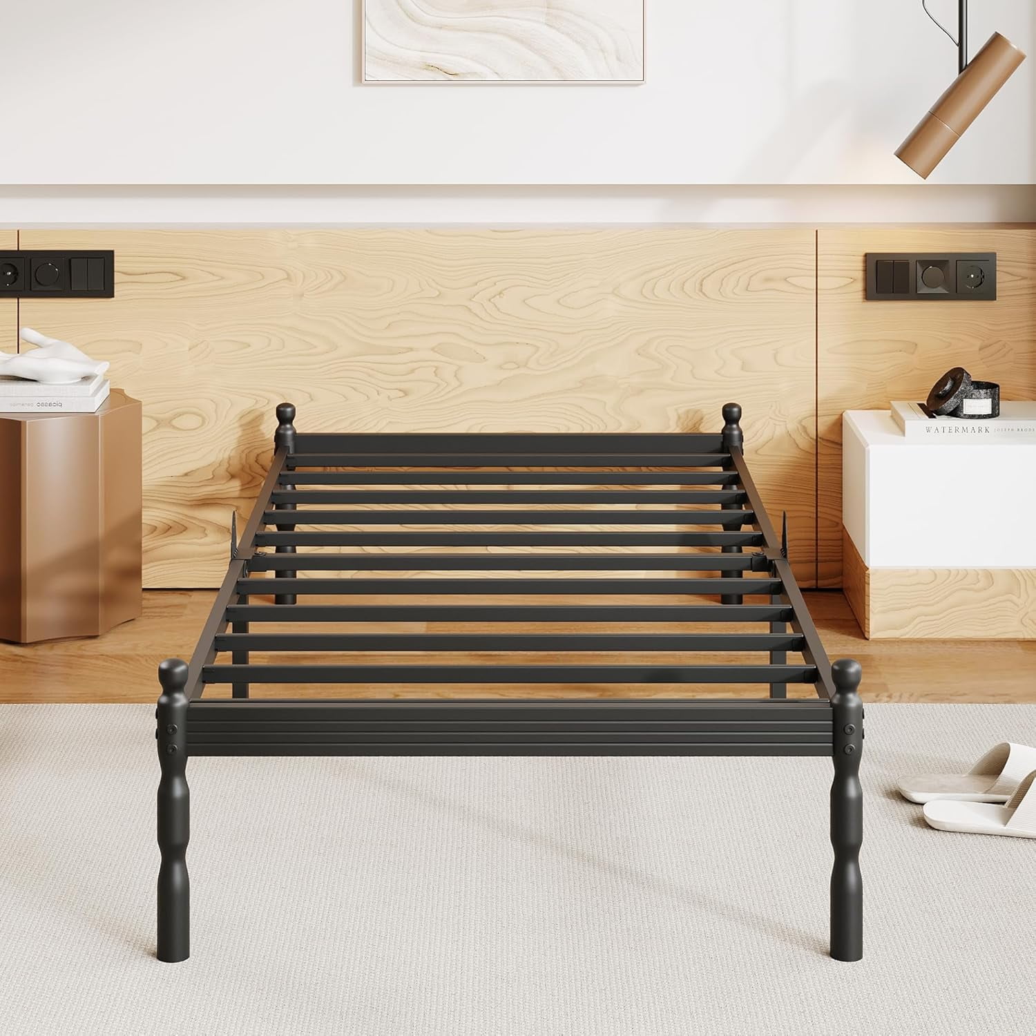 ZIYOO Twin Size Bed Frame with Mattress Slide Stopper - 14 Inches Heavy ...