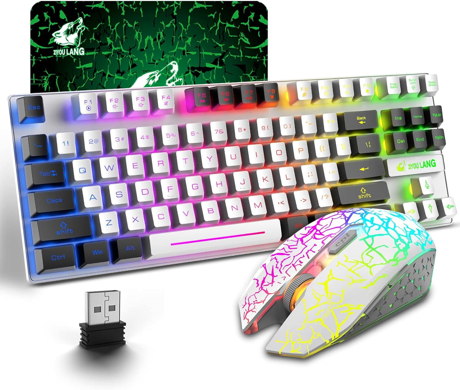 ZIYOU LANG T87 Wireless Gaming Keyboard and Mouse Combo with Rainbow ...