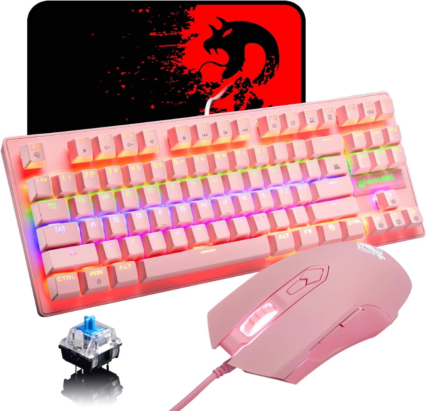 ZIYOULANG 60% Compact Mechanical Keyboard & Mouse Combo, 62 Keys ...