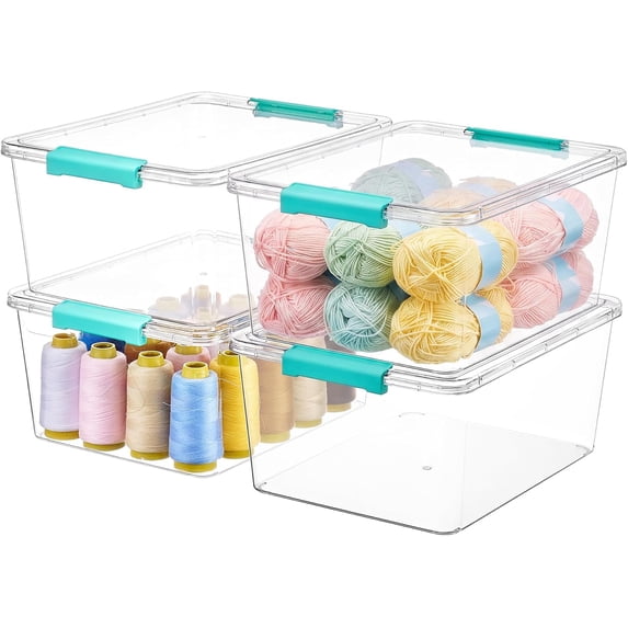 ZIYUN 4 Pack 12 Qt Clear Craft Storage Bins with Lids and Latches ...